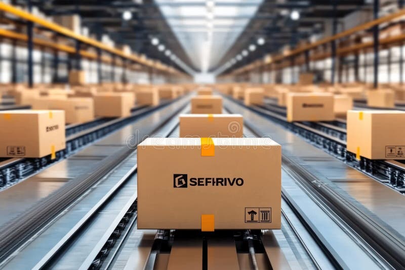 Automated Warehouse Conveyor with Cardboard Parcels for Efficient ...