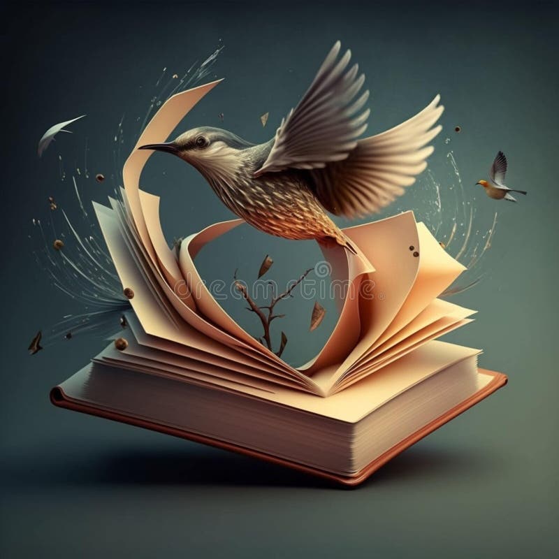Bird Flying from the Pages of an Open Book Stock Illustration ...