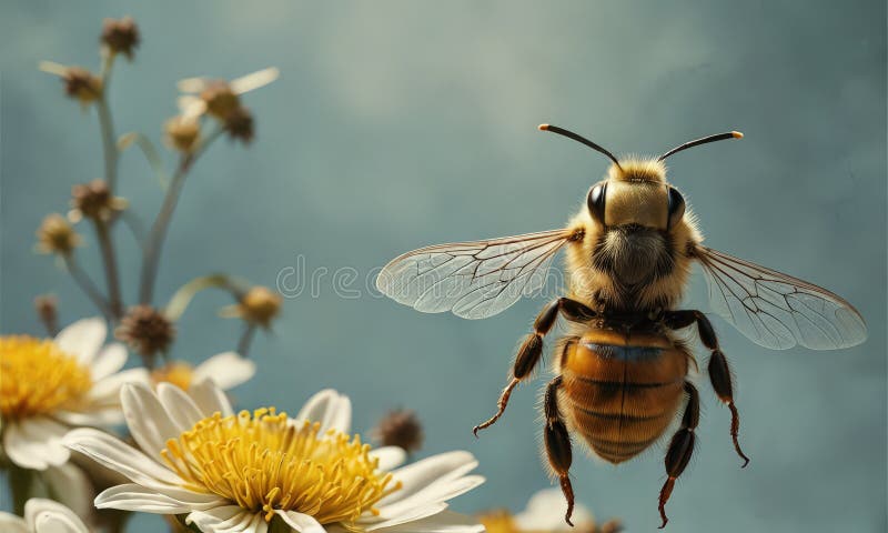 Bee with Yellow and Black Striped Body and White and Yellow Striped ...