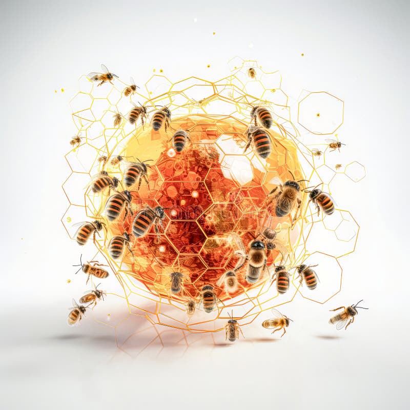 Bee Hive World with Bees on it, Bee World Background Isolated in White ...