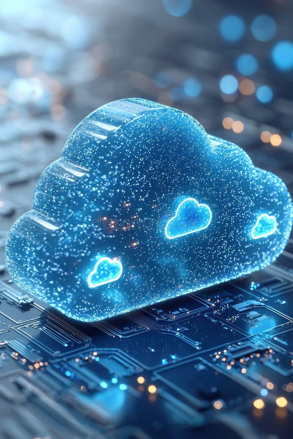 3D Isometric Cloud Storage Icon on a Digital Circuit Board Stock Photo ...