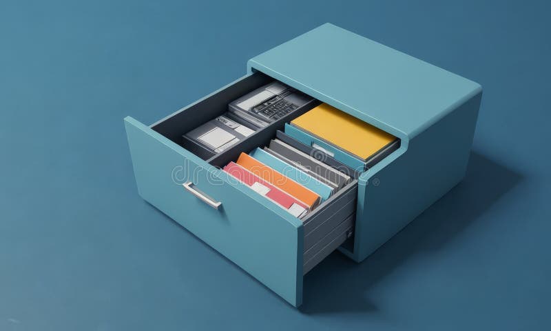 Blue Drawer with Silver Handle is Open, Revealing Collection Colorful ...