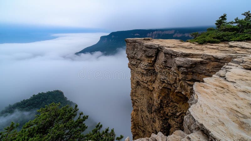 A Dramatic Cliff Edge with a Rocky Surface and Sparse Vegetation. Stock ...