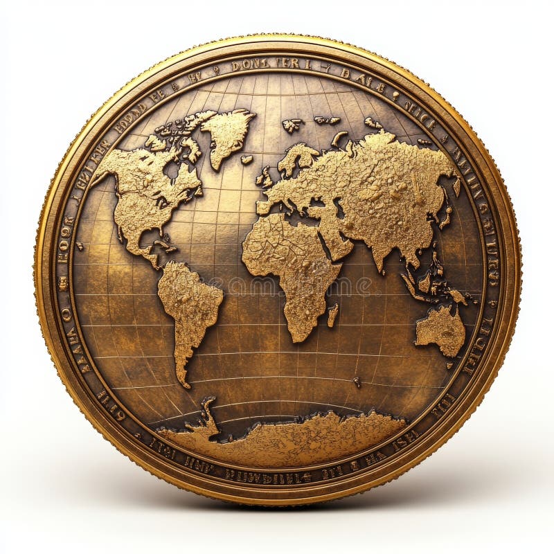World Map Coin stock illustration. Illustration of inscription - 336870327