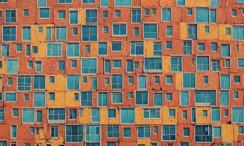 Building with Grid-like Pattern Orange and Yellow Rectangular Windows ...
