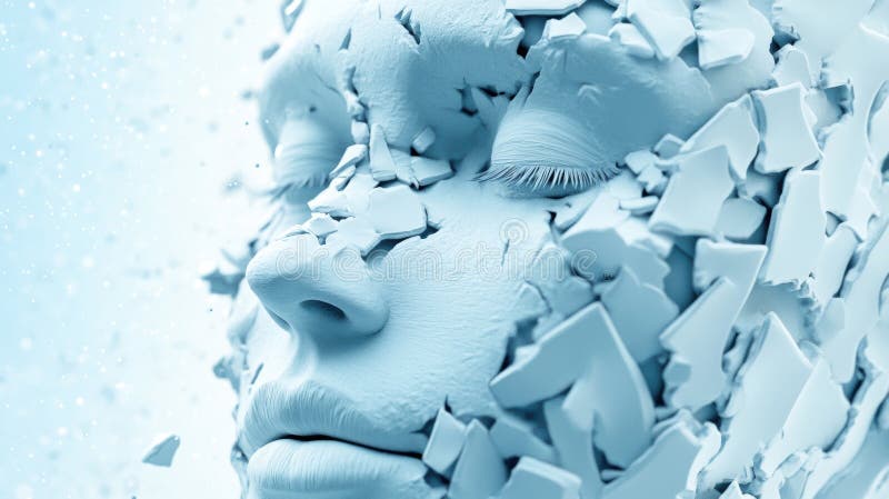 A Serene Face Emerges from Fragmented Pieces, Symbolizing ...