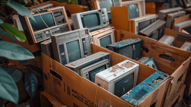 Recycling E-Waste: Cardboard Box of Old Computers and Gadgets for ...
