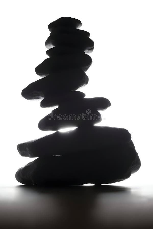 Balanced Stone Stack Silhouette Against Bright White Background ...