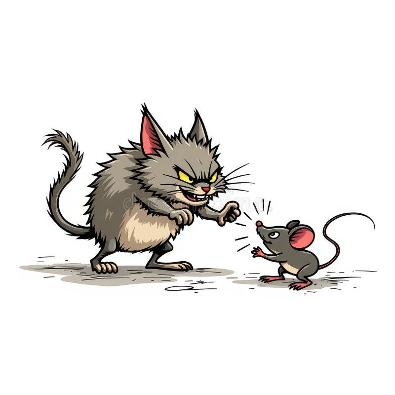 Cat and Mouse Confrontation Cartoon Illustration Stock Illustration ...