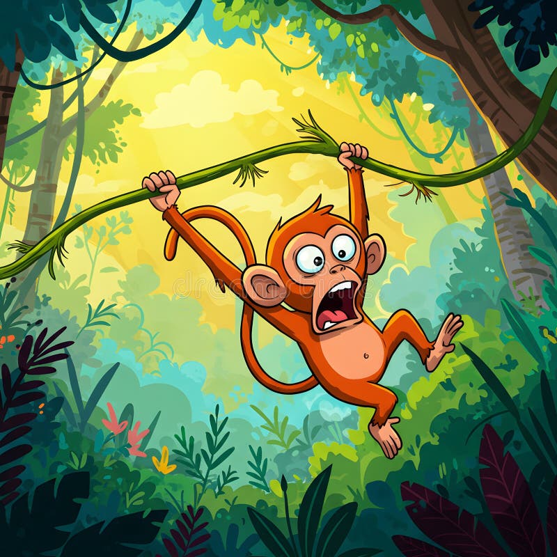 Monkey Swinging in Jungle Vine, Scared Expression - Generated Using Ai ...