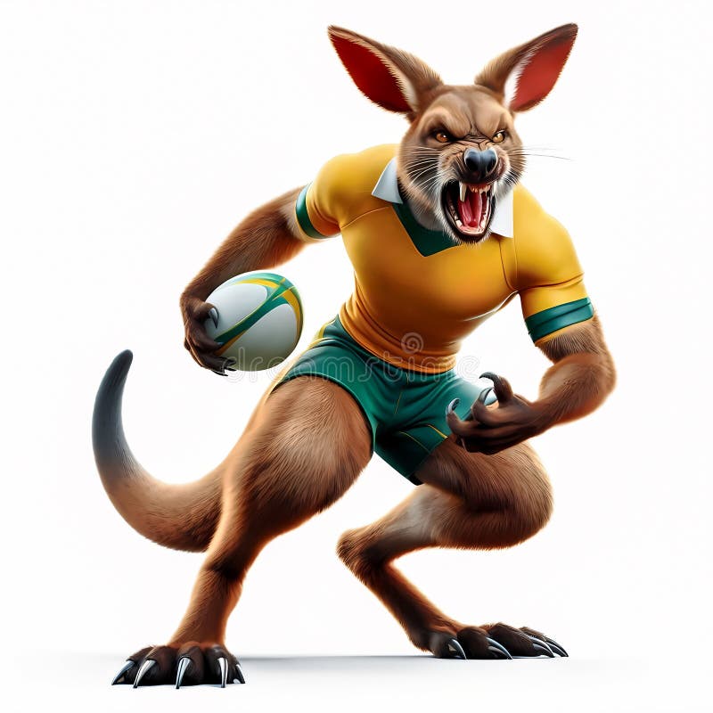 Anthropomorphic Australian Kangaroo Wearing Rugby Gear in Dynamic ...