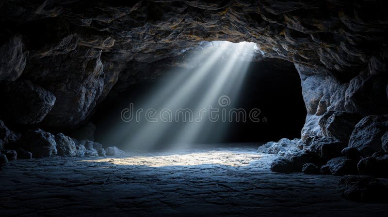 A Cave with a Bright Light at the End. Stock Photo - Image of generated ...