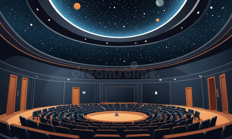 Circular Auditorium with Dome Ceiling and Starry Night Sky, Featuring ...