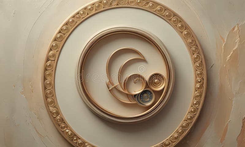Circular Gold-framed Wall Decoration Features Crescent Moon, Three ...