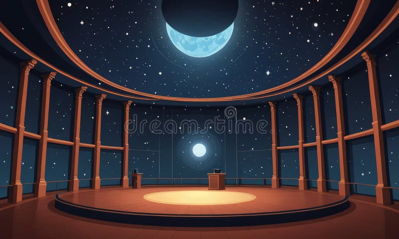 Circular Room with Crescent Moon and Stars in the Sky, Illuminated by ...