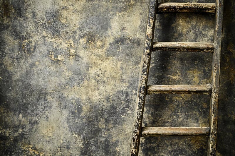 The Image Depicts a Close-up of an Aged Metal Ladder, Highlighting Its ...