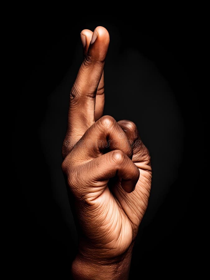 Crossed Fingers Gesture on Black Background Stock Illustration ...