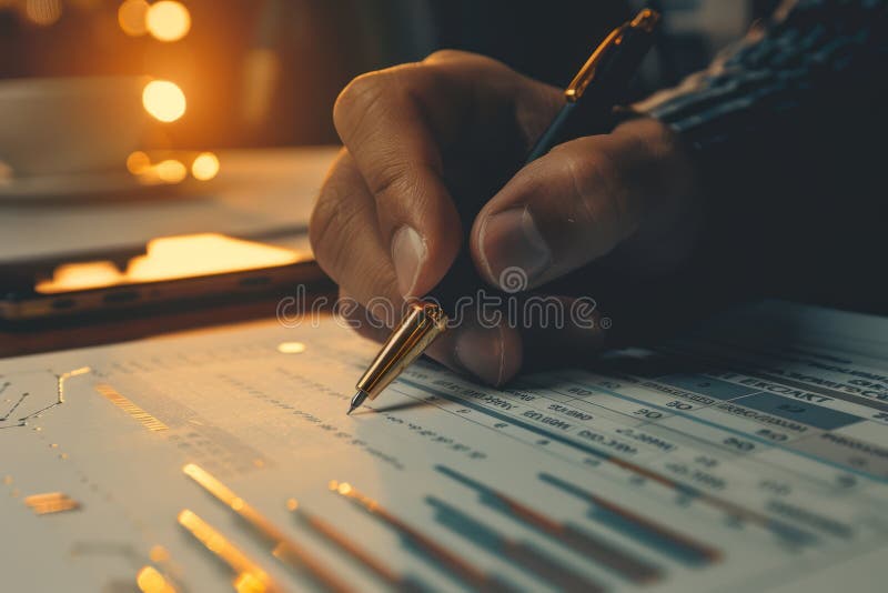 Analyzing Business Data: Close-Up of Hand Pointing on Chart in Creative ...