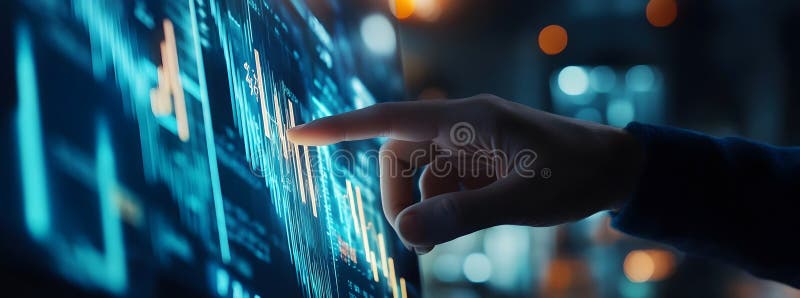 Finger Touching a Digital Dashboard Displaying Data Analytics Stock ...