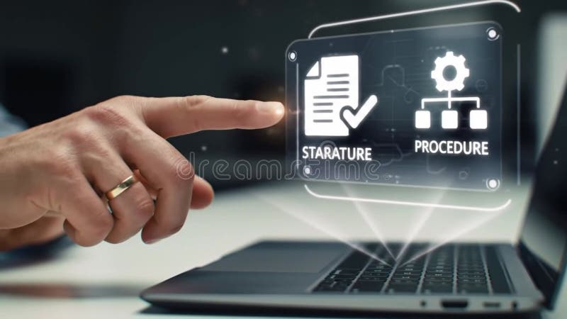 Man Interacting with Holographic Business Process Interface on Laptop Stock Footage - Video of ...