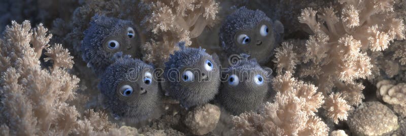 Cluster of Animated Fuzzy Creatures Stock Illustration - Illustration ...