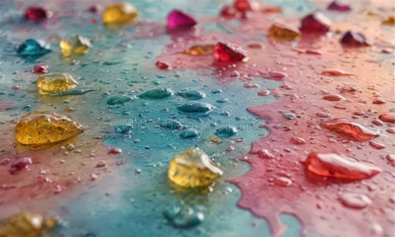 Colorful Water Droplets on Surface, with Various Sizes and Shapes ...