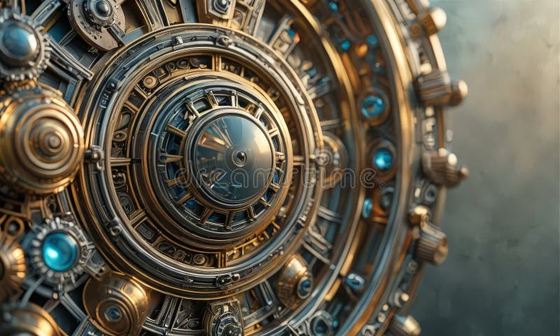 Close-up View Complex, Intricate Metallic Clock Face with Gears, Dials ...