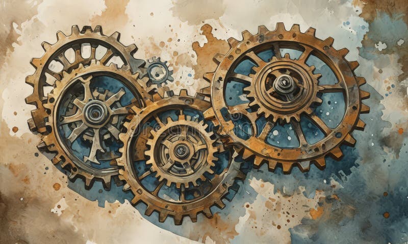 Close-up View Complex Mechanical Gear System, Featuring Multiple Gears ...