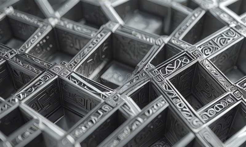 Close-up View Complex Metal Lattice Structure, with Intricate Patterns ...