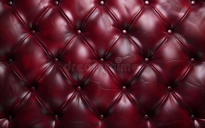 The Image Depicts a Close-up View of a Deep Red, Button-tufted Leather ...