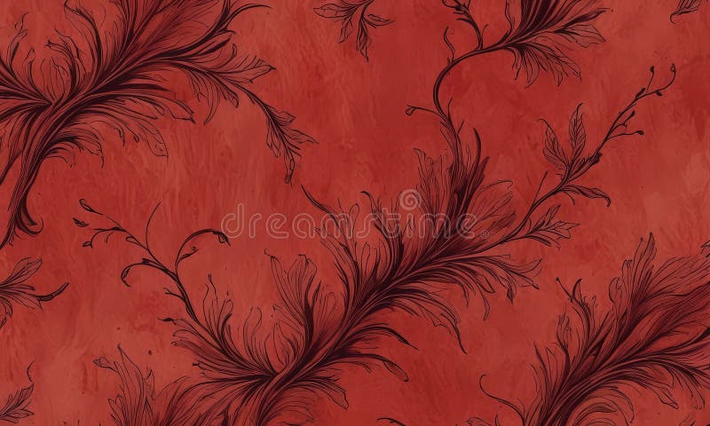 Close-up View Red Fabric with Repeating Floral Pattern in Black and ...