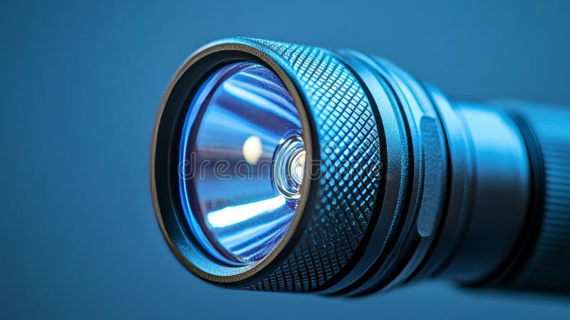 The Image Depicts a Close-up View of a Silver and Black LED Flashlight ...