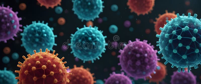 Multicolored Viral Particles Close-up AI Generative Stock Image - Image ...