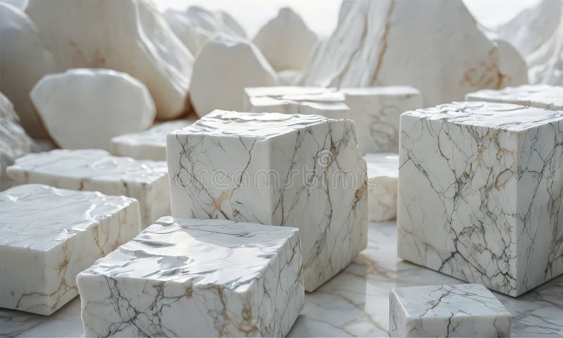 Collection White Marble Cubes with Varying Textures and Patterns ...