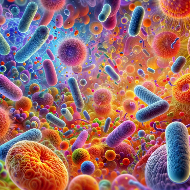 Bacterial Burst: Colorful Array of Microscopic Organisms, Generative Ai Stock Illustration ...