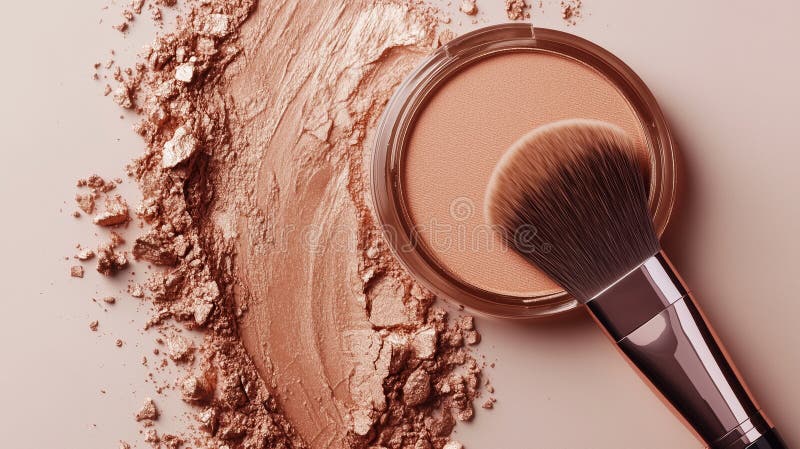 A Close-up View of a Compact Bronzer with a Brush and Loose Powder ...