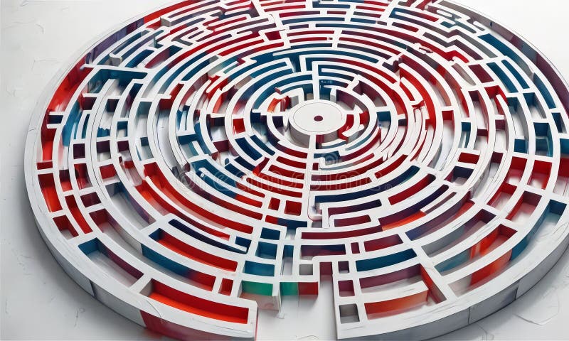 Complex, Abstract Maze-like Structure Composed Red, Blue, and White ...
