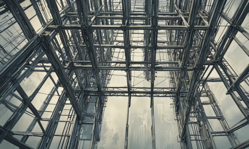 Complex Network Metal Beams and Trusses, Arranged in Grid-like Pattern ...