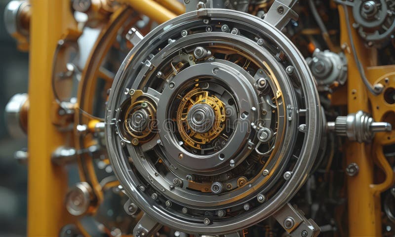 Close-up View Complex Mechanical Device, Featuring Circular Gear with ...