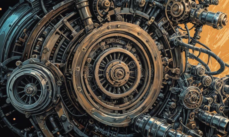 Close-up View Complex Mechanical Device, Featuring Large Circular Gear ...
