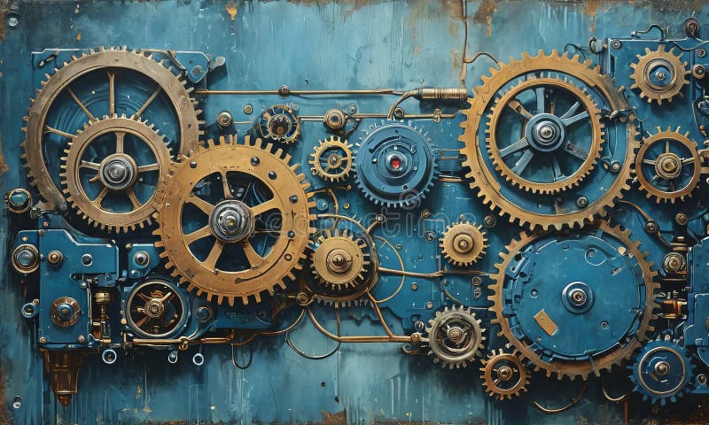 Close-up View Complex Mechanical System, Featuring Variety Gears and ...
