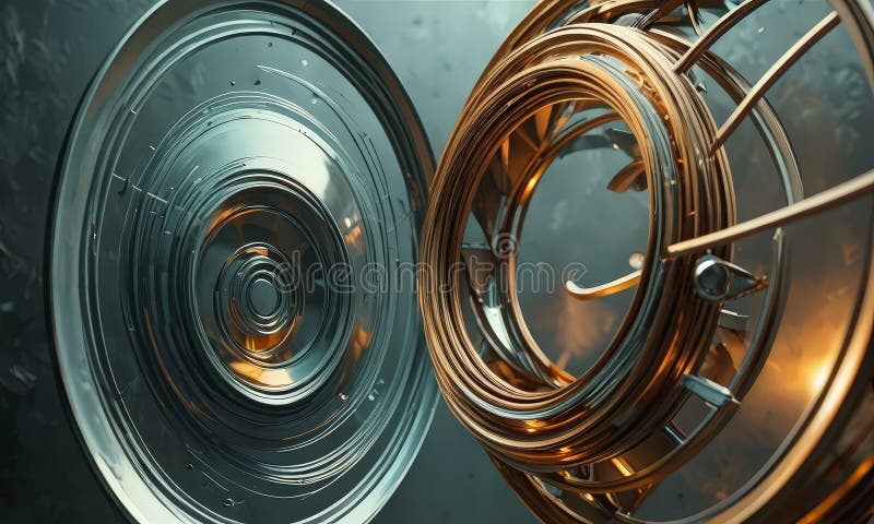 Close-up View Metallic Object with Concentric Circles and Metallic Sheen, with Blurred ...