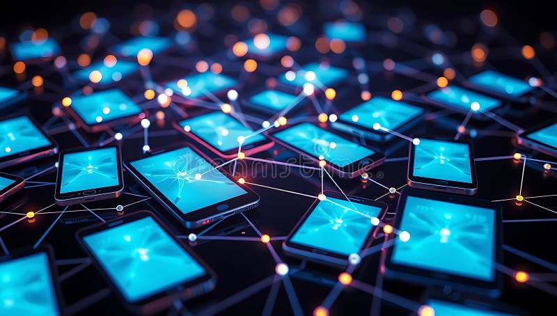 Network of Smartphones Interconnected Digitally Stock Illustration ...