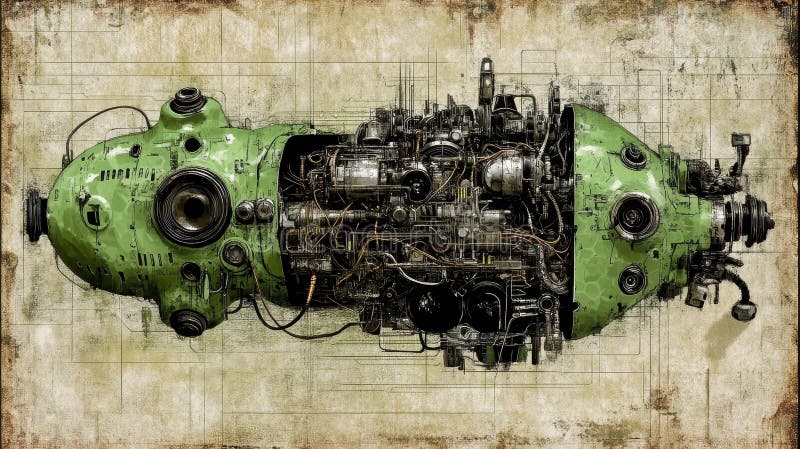 A Complex Green Mechanical Device Shows Its Intricate Inner Workings ...