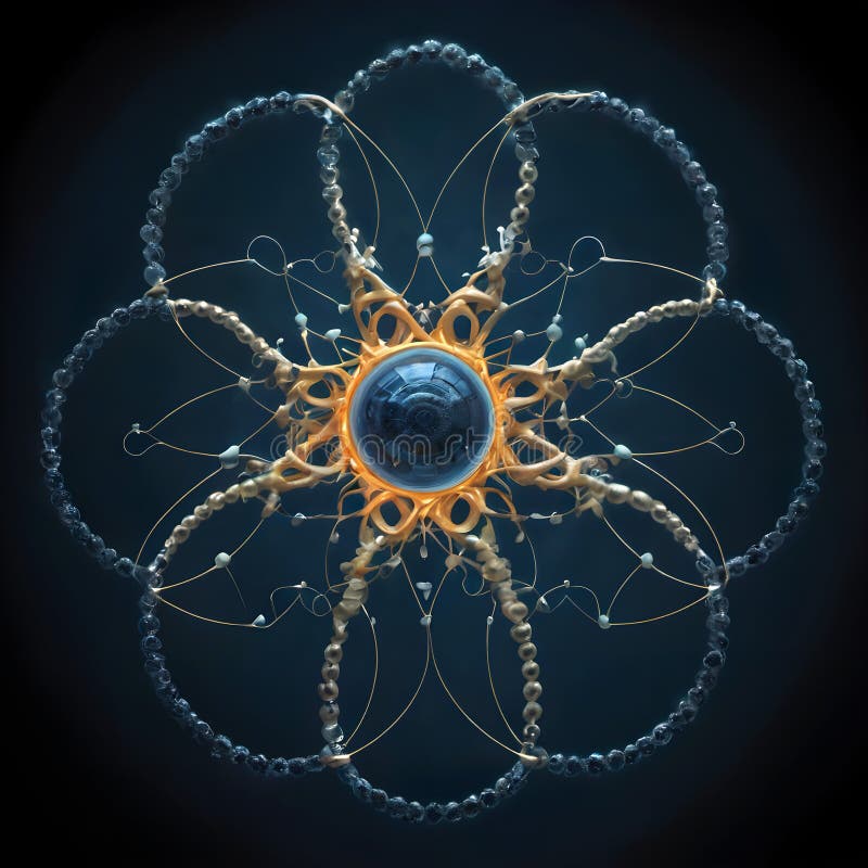 Intricate Geometric Molecular Structure with Glowing Blue Sphere Stock ...