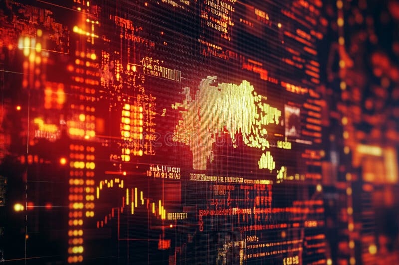 Global Data Stream Intense Red and Gold Visualization Stock ...
