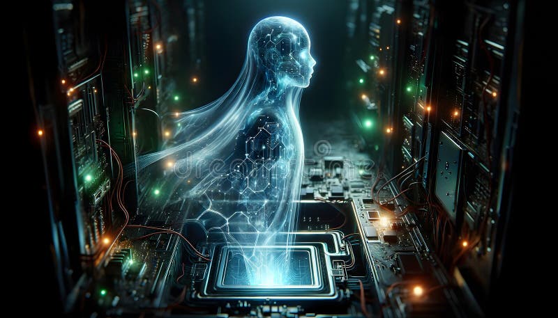 Ethereal AI Entity Amidst Server Room S Cybernetic Glow Stock ...