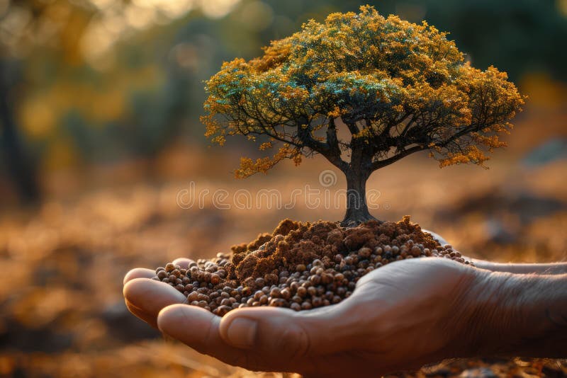 Growing Potential: Hand Holding Mustard Seed with Tree in Background ...