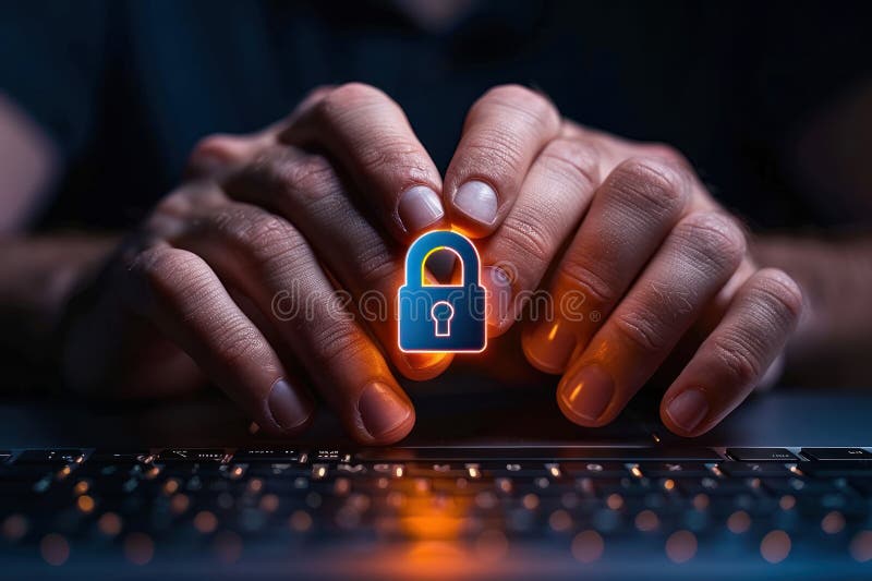 Secure Typing: Blue Glowing Padlock Icons and Cyber Security for Data ...