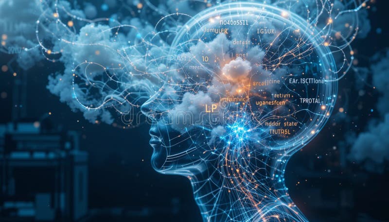 Image Depicts Conceptual Representation of Human Head with Network of ...